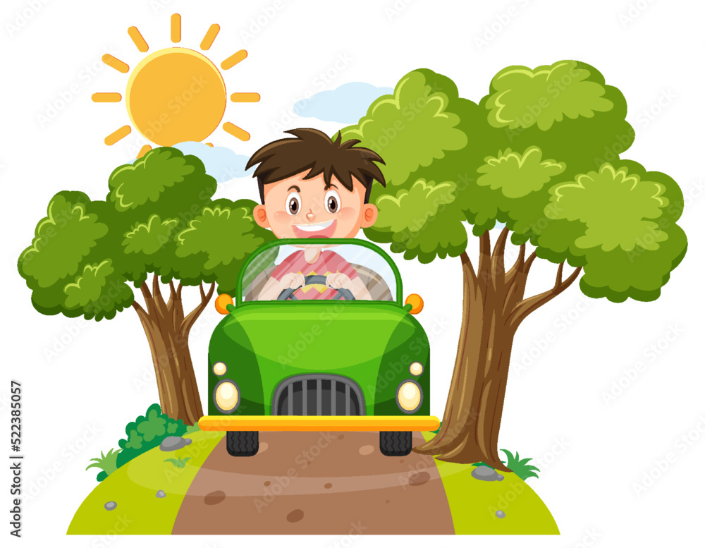 Cute boy driving car cartoon Stock Vector | Adobe Stock