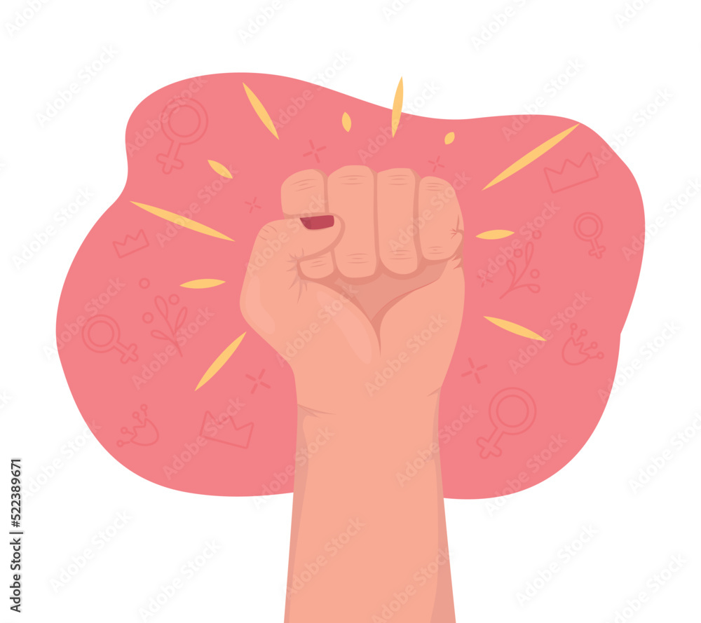 Girl power 2D vector isolated illustration. Feminism. Raised fist flat ...