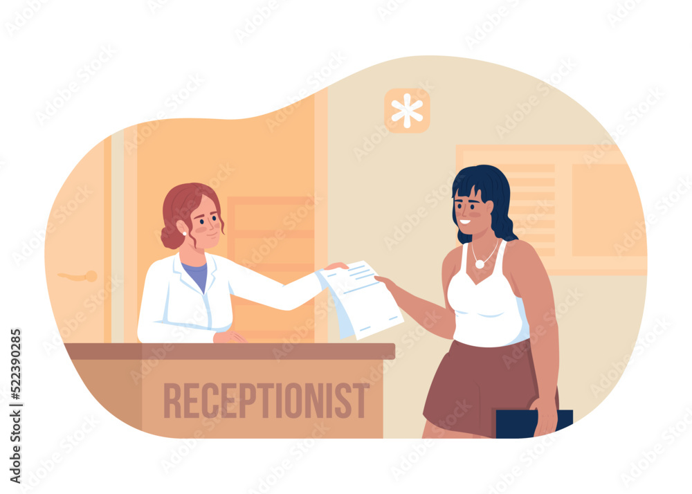 Woman and hospital receptionist 2D vector isolated illustration ...