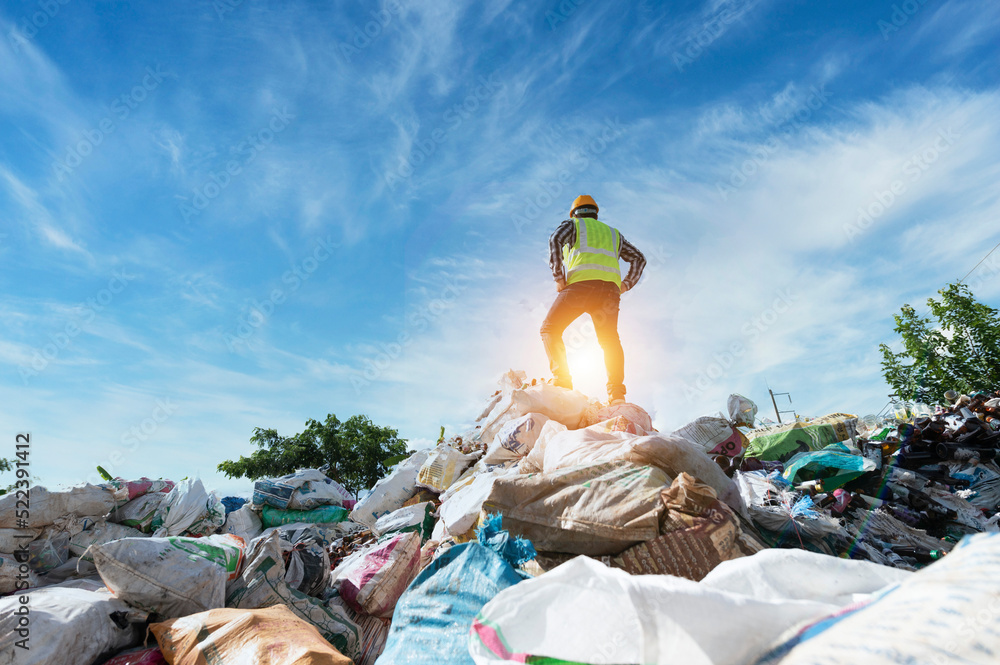 ecological engineering standing on the mountain rubbish big pile of ...