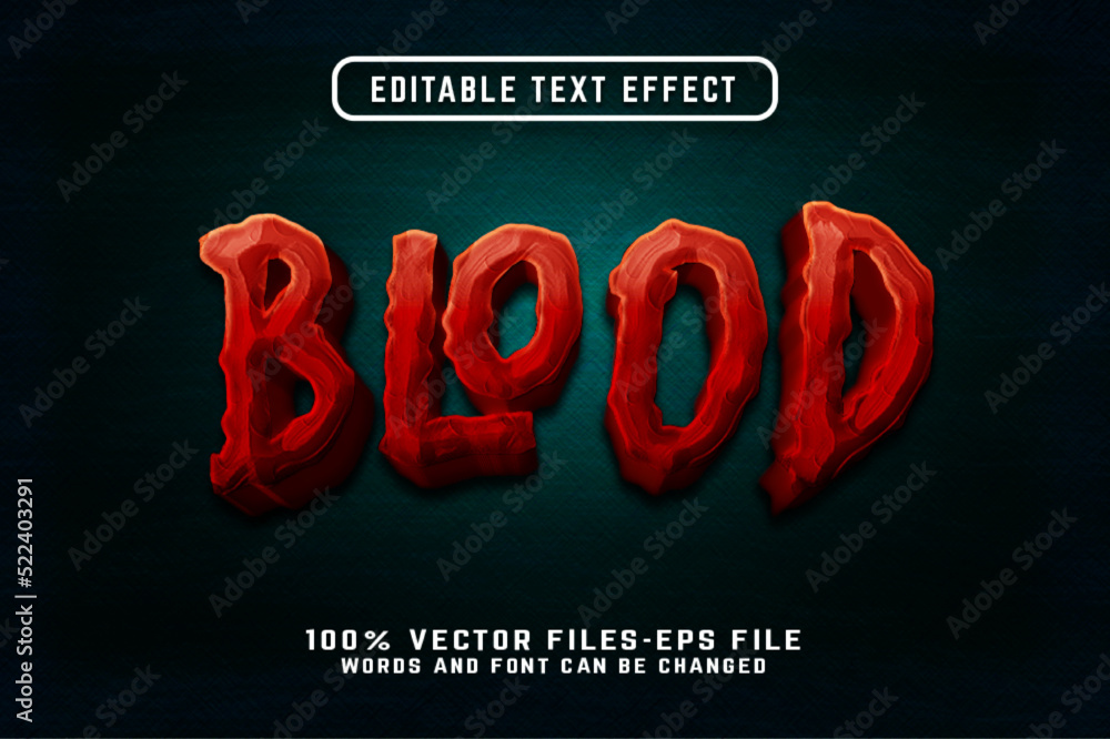 Blood 3d cartoon text effect premium vectors Stock Vector | Adobe Stock
