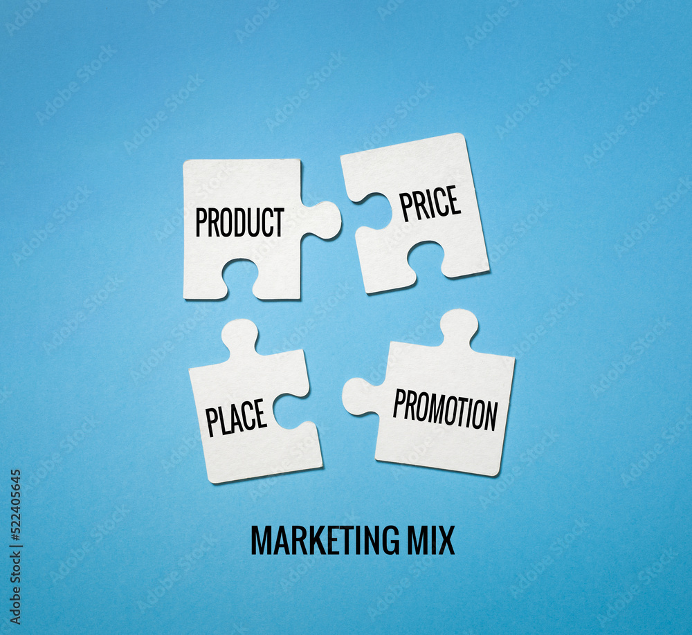 marketing mix 4p composition chart. puzzle pieces with text product ...