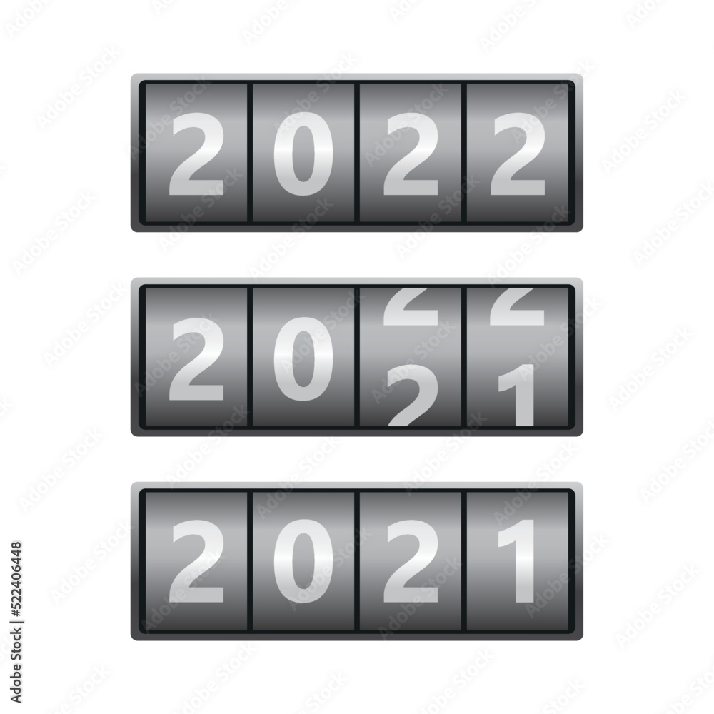 Set of calendar with years- 2021, 2022. Flip board countdown timer with ...