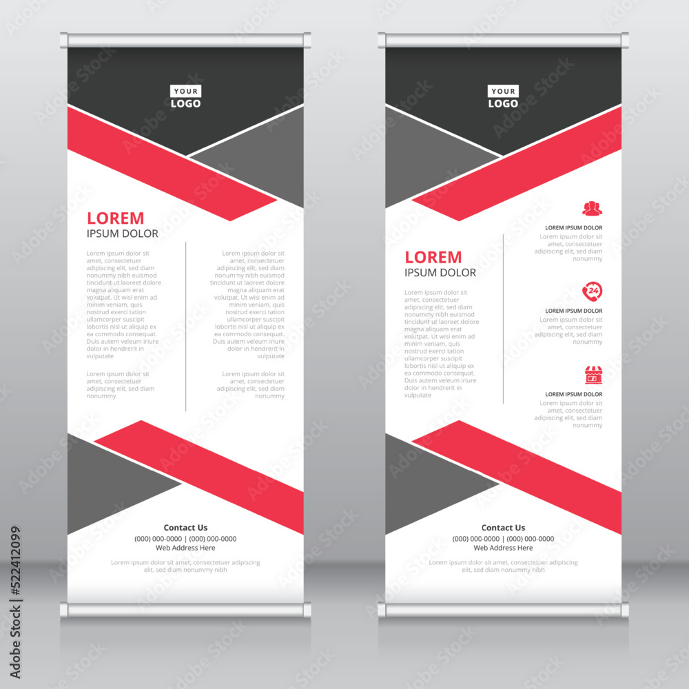 Red and black colored modern pull up banner design template, Pop up ...