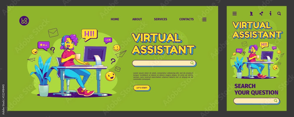 Virtual assistant landing page, app ui ux mobile app onboard screen ...
