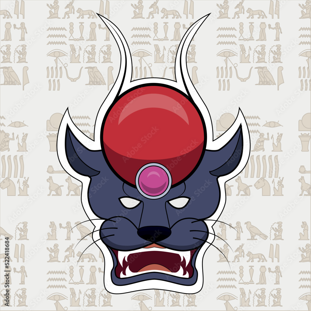 Black panther head with egyptian symbol of sun of its head. Mascot ...