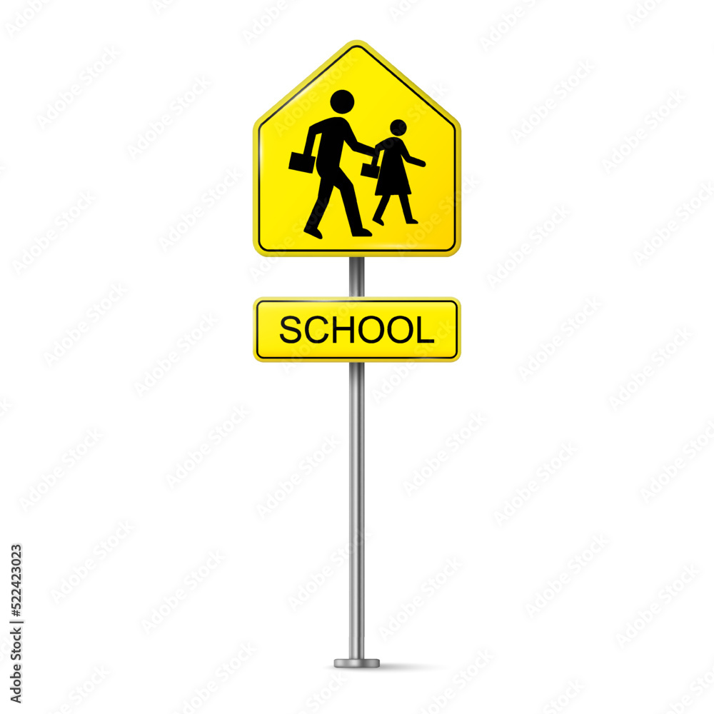 School signs zone on white background. Pedestrian. Road and Traffic ...
