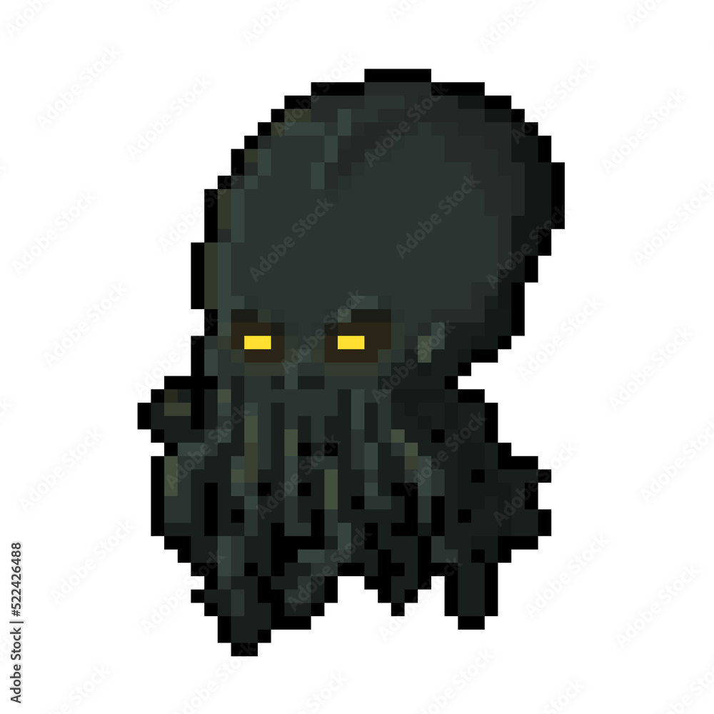 Pixel art spooky squid monster head Stock Illustration | Adobe Stock