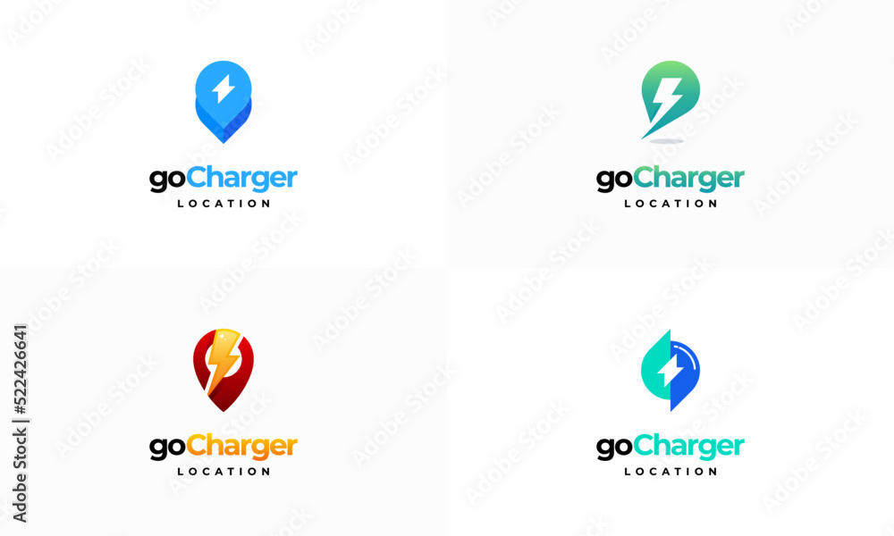Set of Charging station logo design, Go Charge point logo, Electric Car ...
