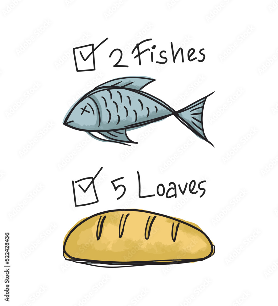 Vector illustration of fishes and loaves Stock Vector | Adobe Stock