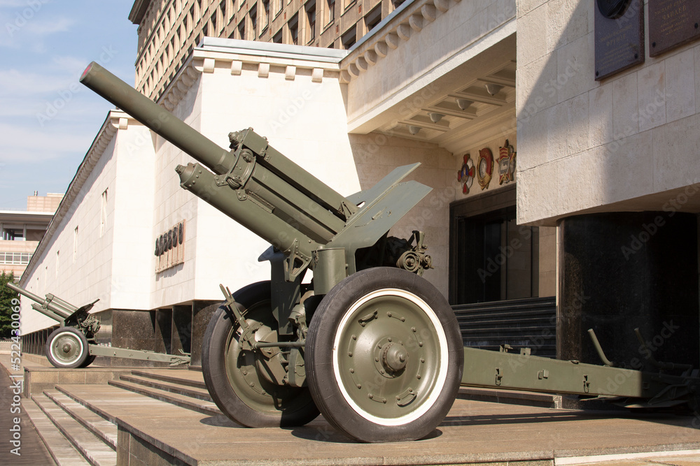 Russian cannon. This is one of the types of artillery guns with a long ...