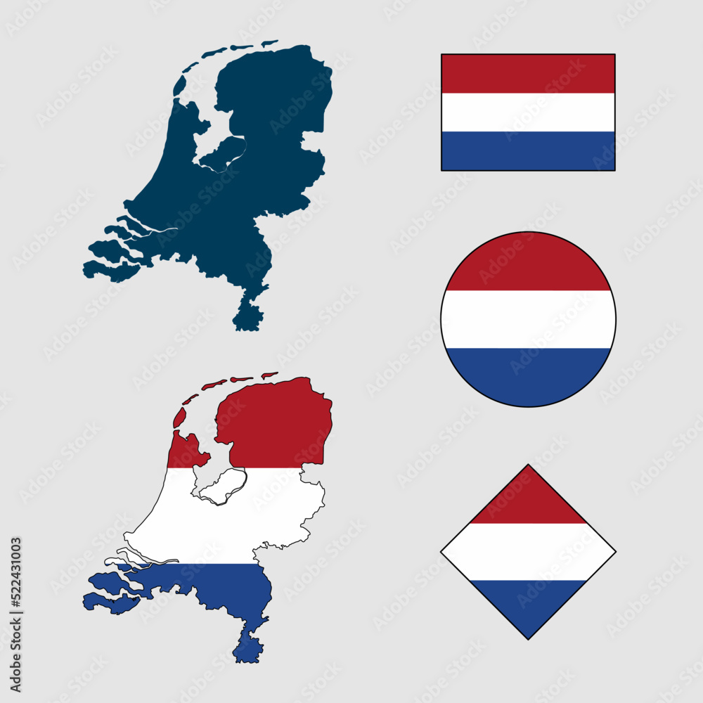 Vector of Netherlands country outline silhouette with flag set isolated ...