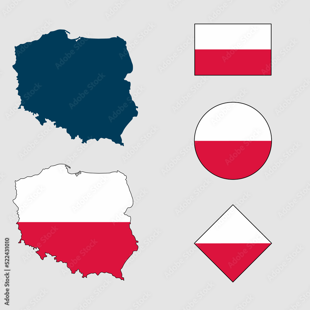 Vector of Poland country outline silhouette with flag set isolated on ...