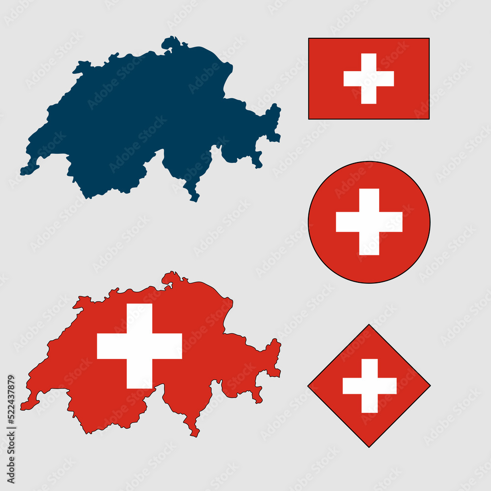 Vector of Switzerland map flag silhouette with flag set isolated on ...