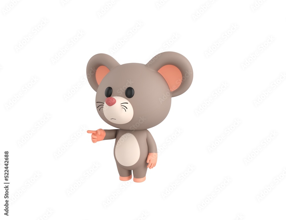 Little Rat character pointing finger to the left in 3d rendering. Stock ...