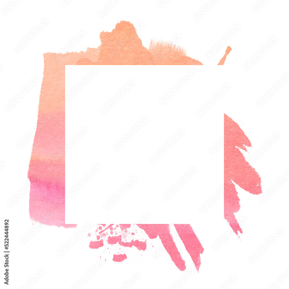 pink and orange watercolor stain brush stroke frame isolated on white ...