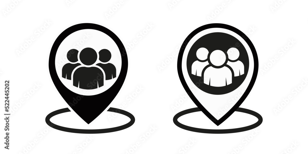 Group of people location icon. Gathering people. Place on the map of people. Vector icon. vector ...