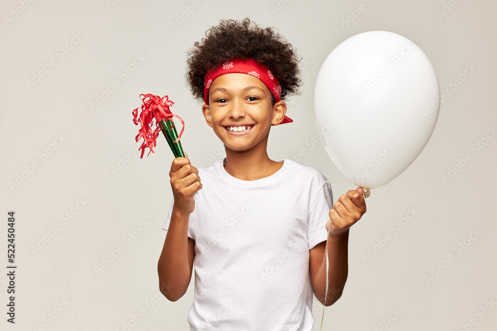 Happy birthday. Cute african american boy kid in white mockup t-shirt ...