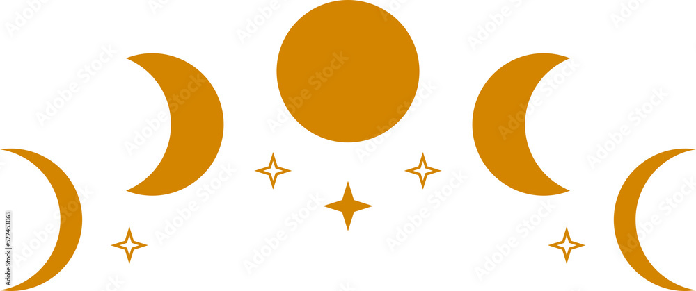 Orange moon different phases of lunar phases with stars boho flat ...