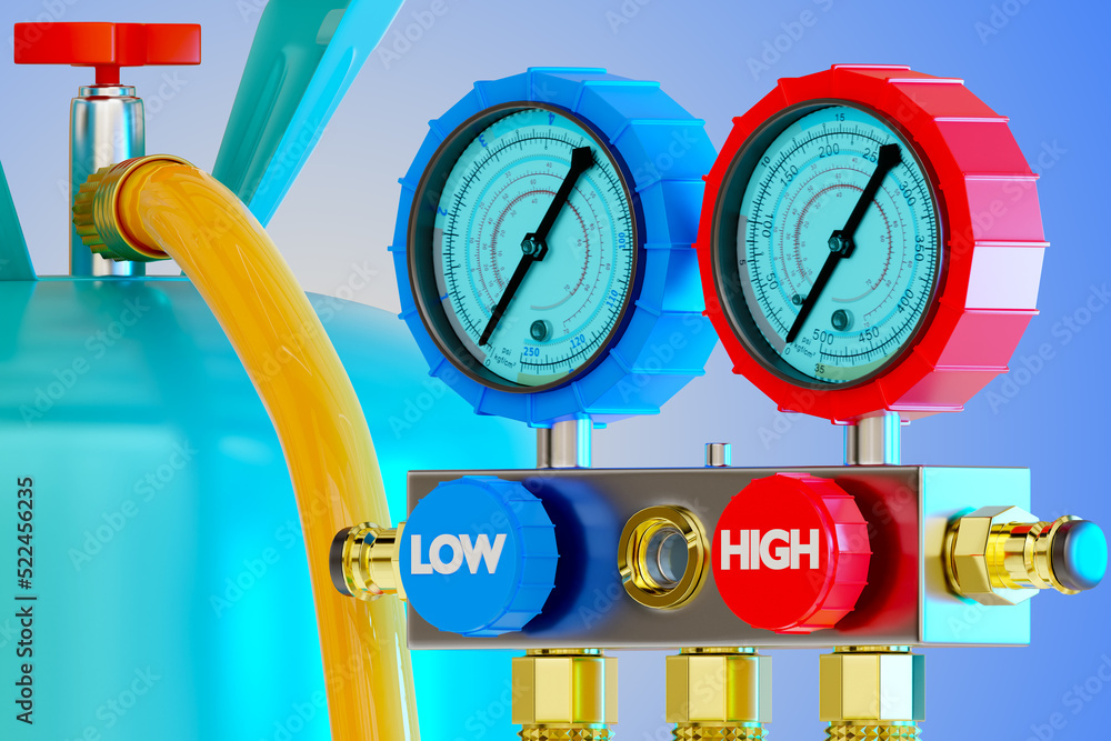 Equipment for refueling air conditioners. Cylinder with pressure ...