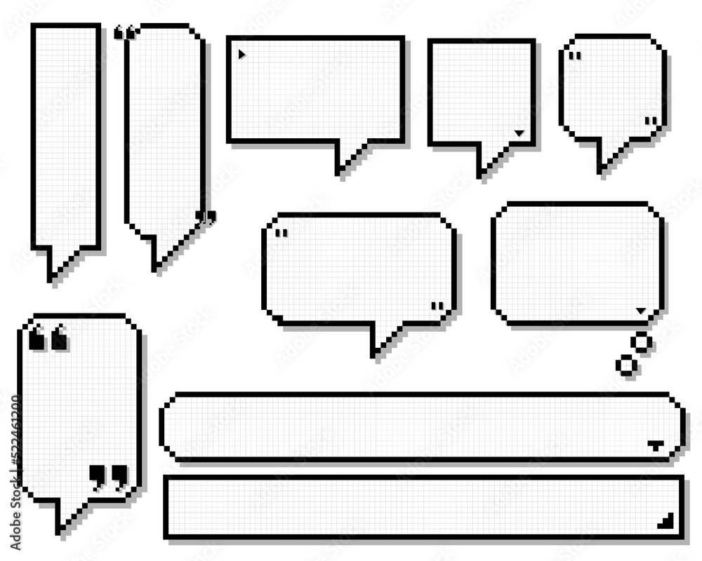 collection set of retro game 8 bit line pixel speech bubble balloon ...