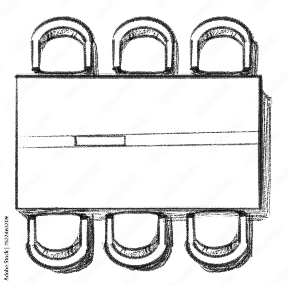 Meet table and chair office furniture plan top view hand drawn layout ...