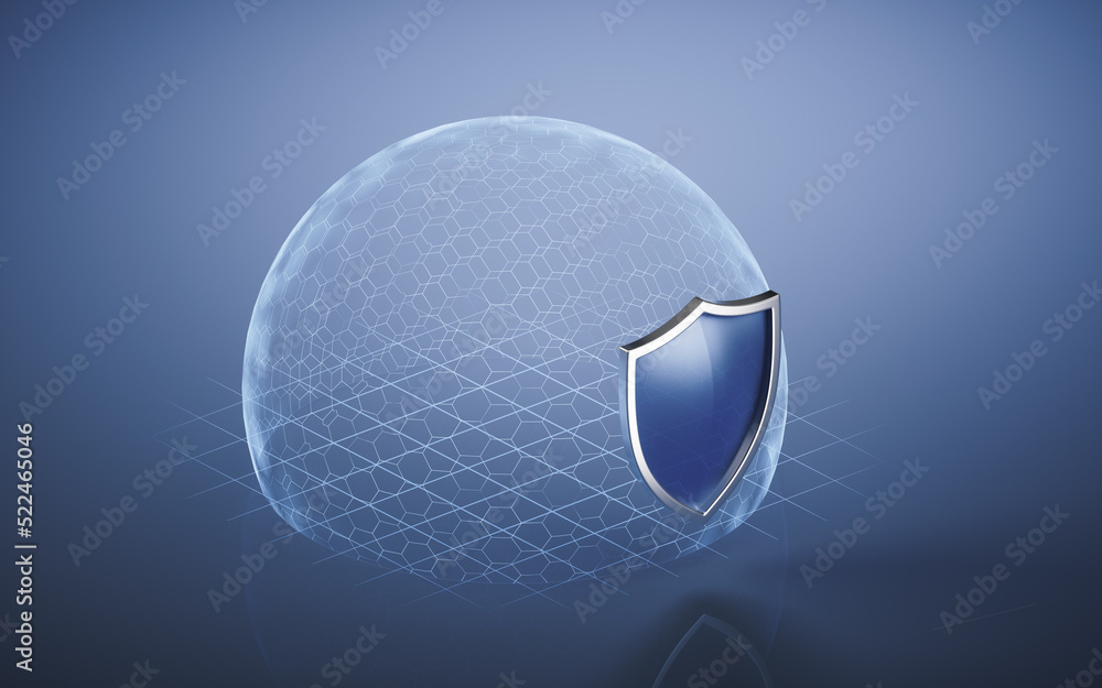 Protect shield and hexagon layer, 3d rendering. Stock Illustration ...