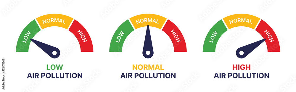 Air pollution measuring icon. Air quality meter scale symbol vector ...