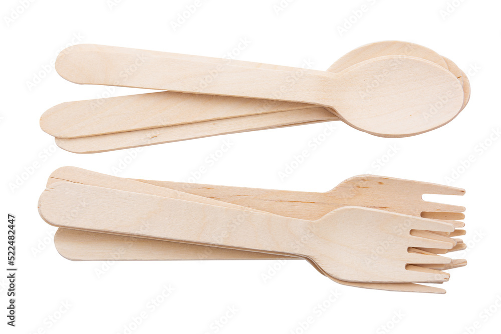 Wooden cutlery single use eco friendly . isolated on white background ...