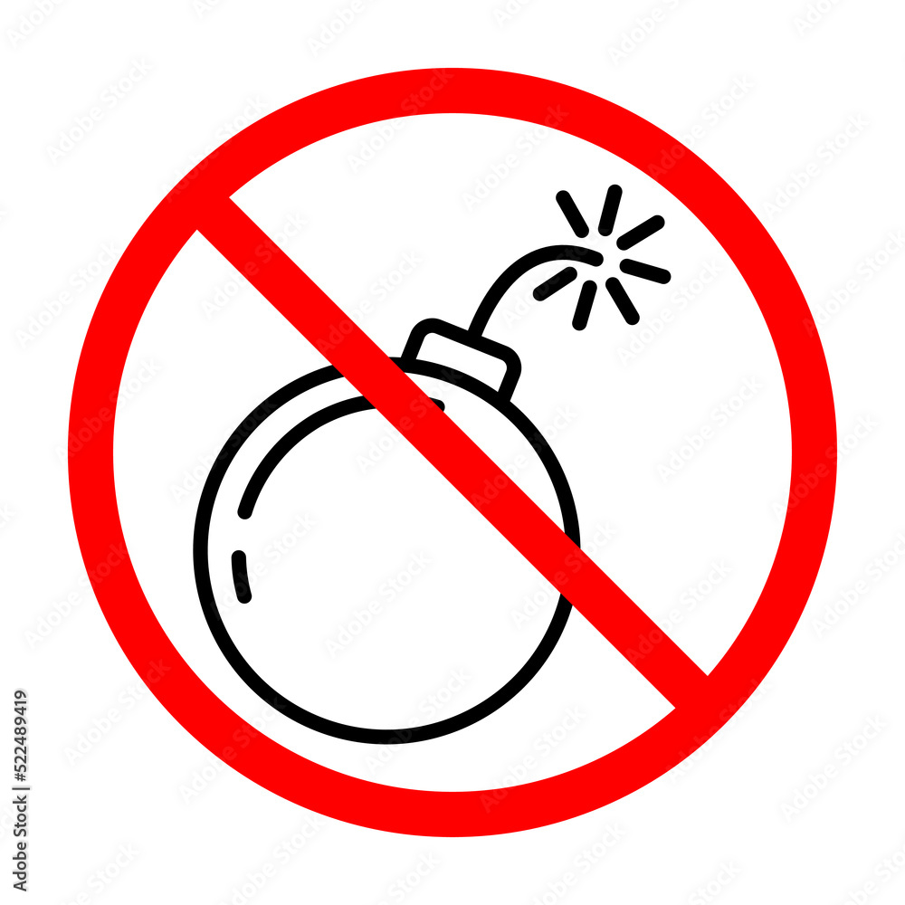 Exploding bombs prohibition sign. Bombs ban sign. No explosion sign ...