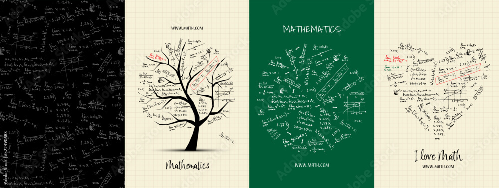 Math concept art collection. Frame, pattern, tree. Set for your design ...