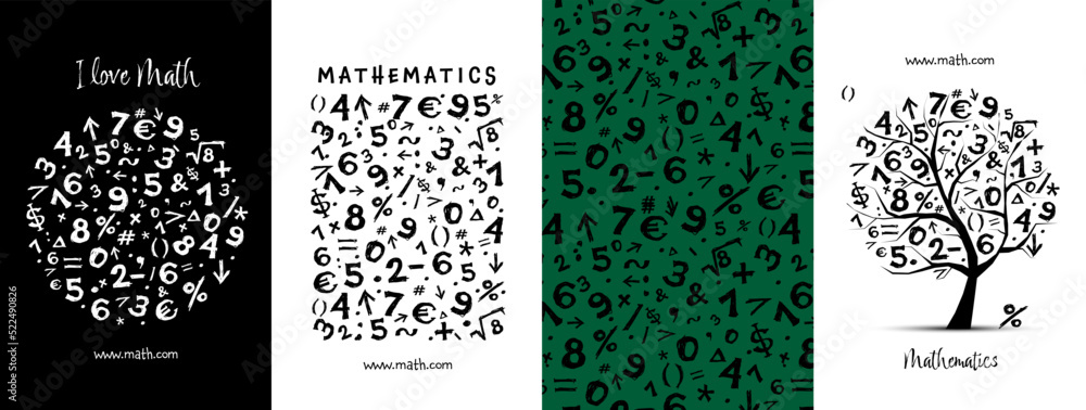 Math concept art collection. Frame, pattern, tree. Set for your design ...