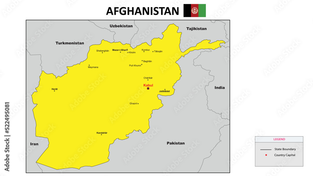 Afghanistan Map. State and district map of Afghanistan. Political map of Afghanistan with the ...