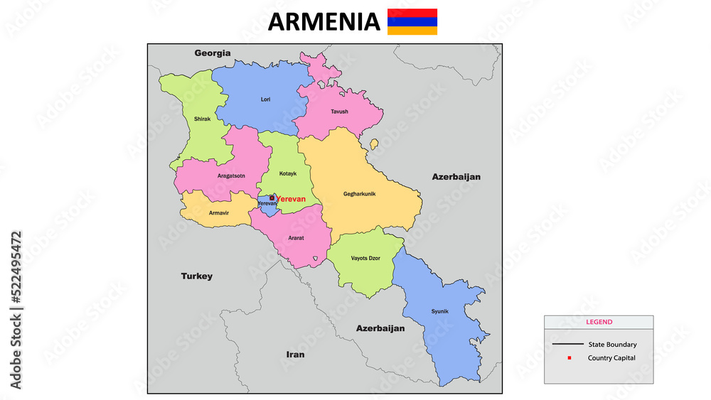 Fototapeta kuchenna Armenia Map. State and district map of Armenia ...