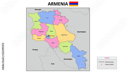Plakat Armenia Map. State and district map of Armenia. Political map of ...