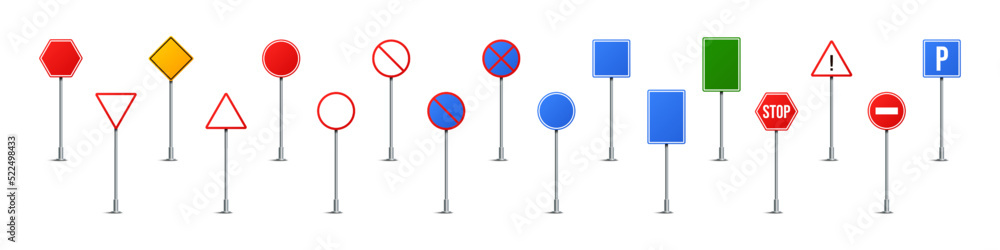 Vector illustration of road signs isolated on white background. Set of ...