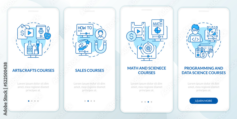 Online courses ideas blue onboarding mobile app screen. Walkthrough 5 ...