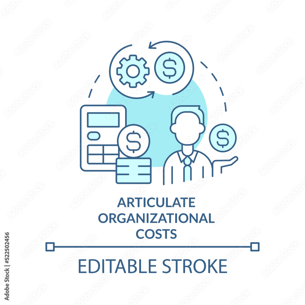 Articulate organizational costs turquoise concept icon. Step to ...