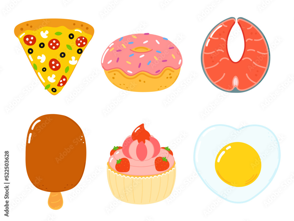 Funny happy fast food characters set. Vector hand drawn cartoon kawaii ...
