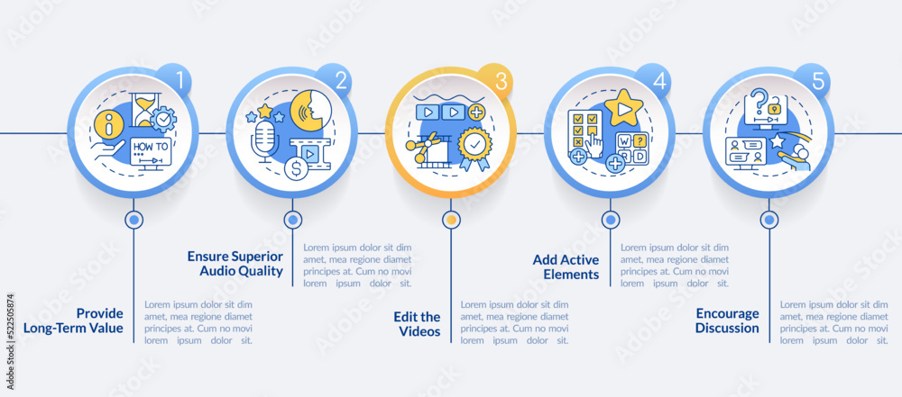 Elearning video tips circle infographic template. Online education ...