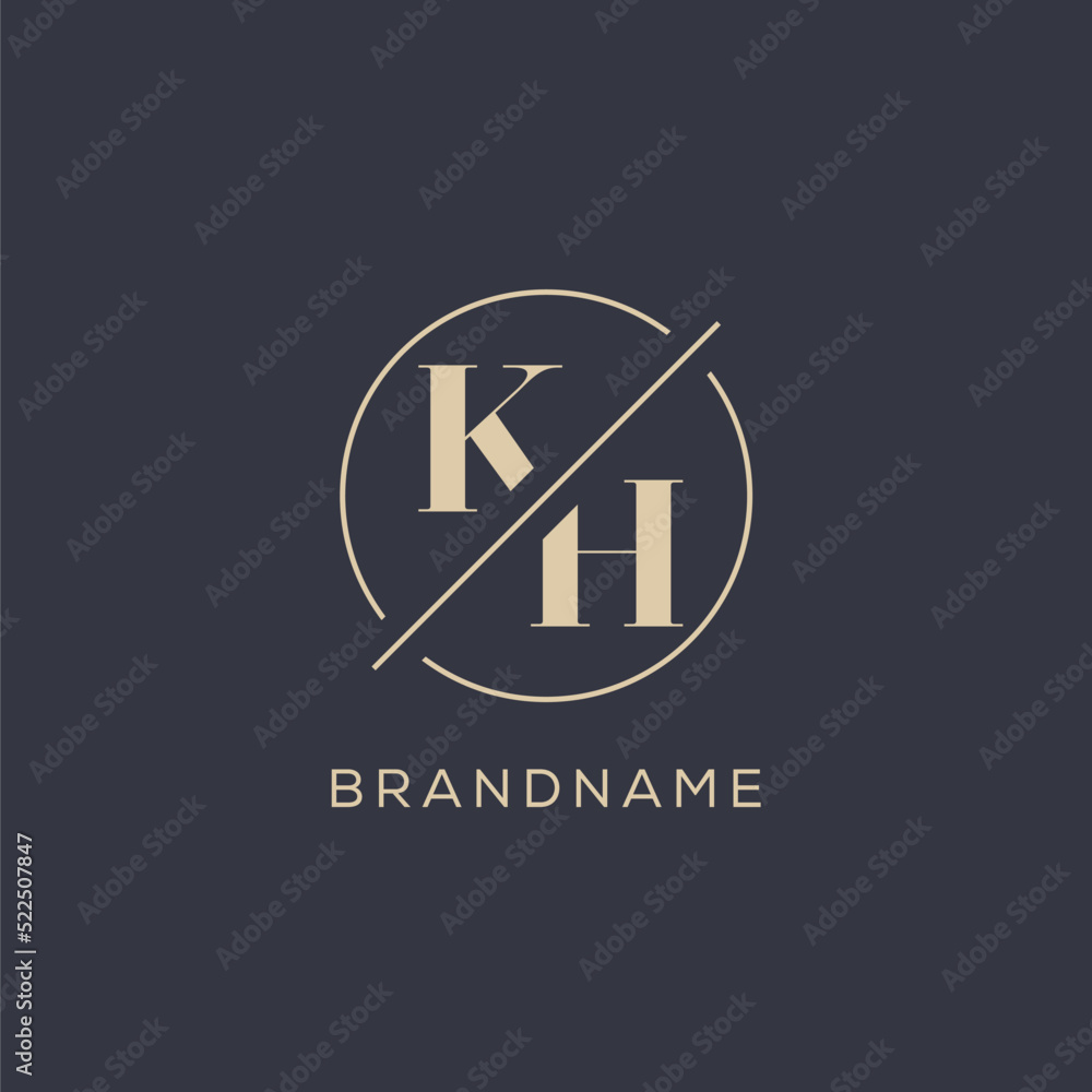 Initial letter KH logo with simple circle line, Elegant look monogram ...