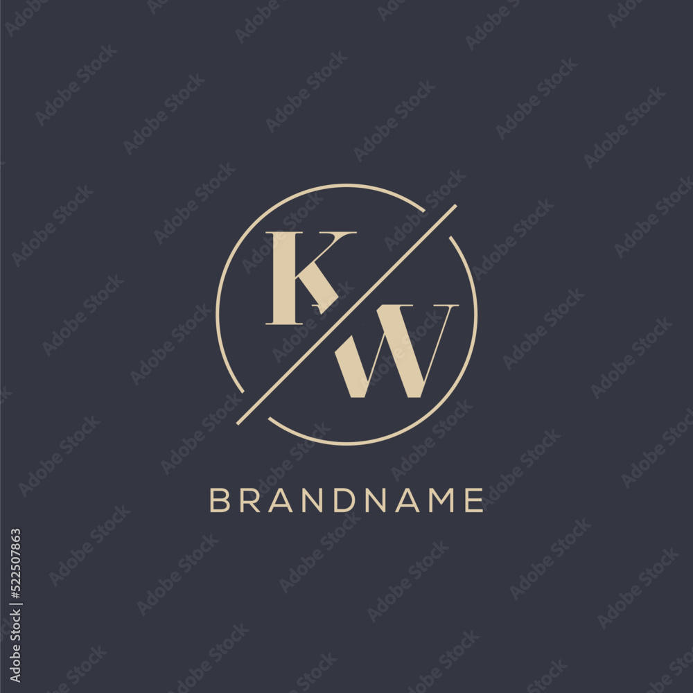 Initial letter KW logo with simple circle line, Elegant look monogram ...