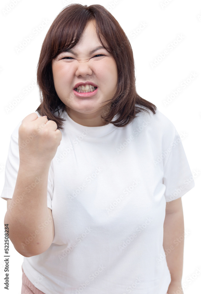 Chubby Woman With Fighting Fist Up Gesture on Transparent Background ...