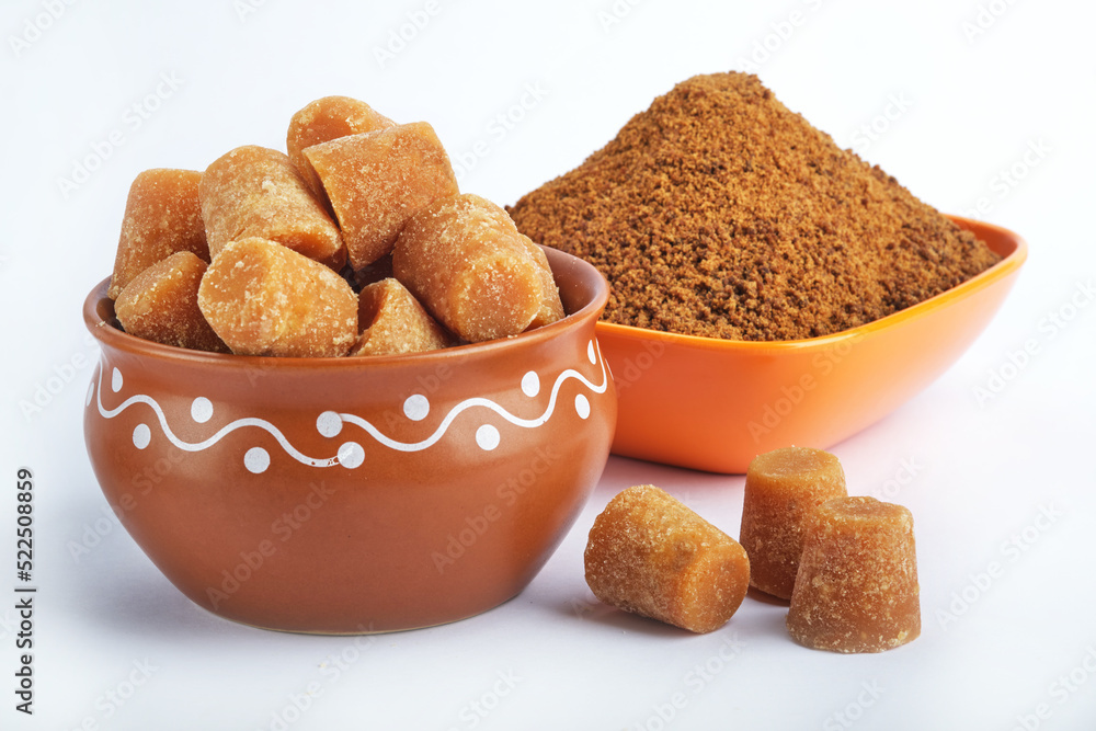 Organic Gur or Jaggery Powder and cubes, Jaggery is used as an ...