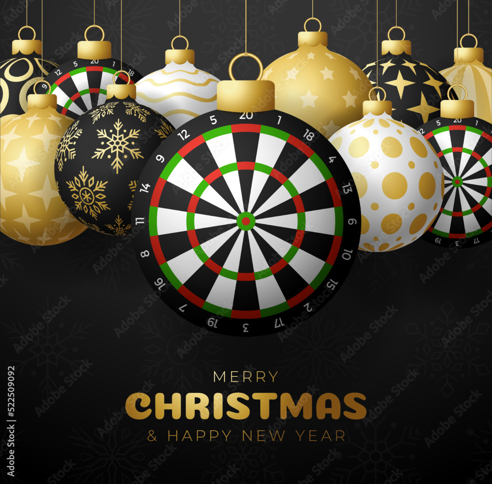 dart Christmas card. Merry Christmas sport greeting card set. Hang on a ...