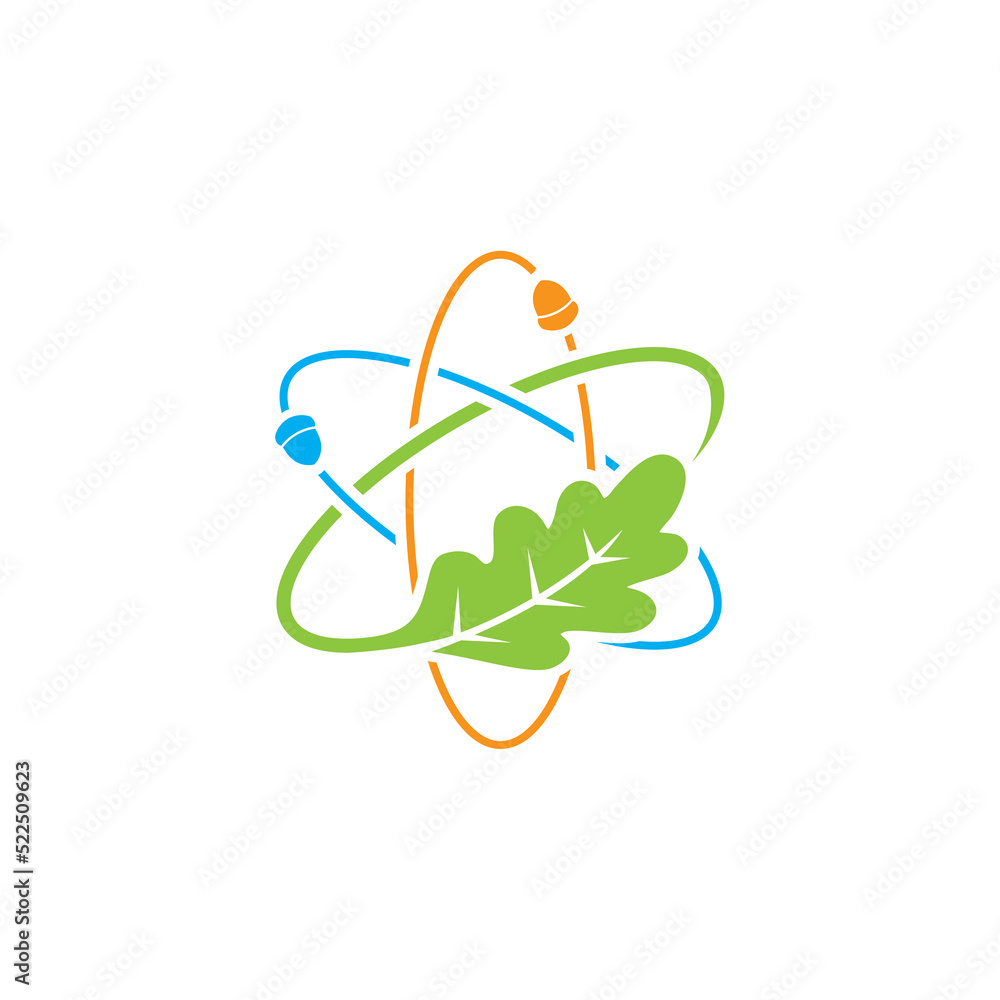 Oak Science, oak acorns and oak leaf on science sign logo design Stock ...