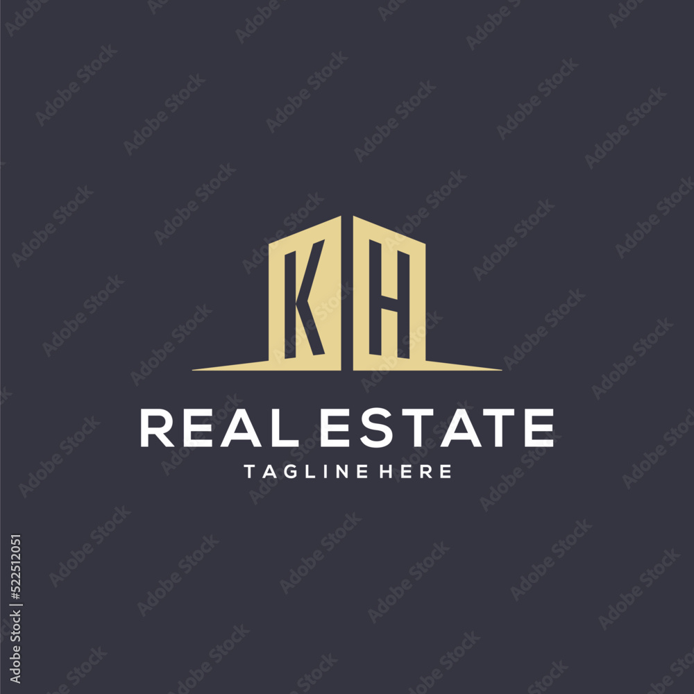 Monogram KH logo for construction with simple building shape icon ...