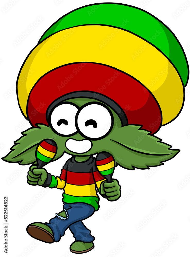 Cute cartoon cannabis marijuana character musician Stock Illustration ...
