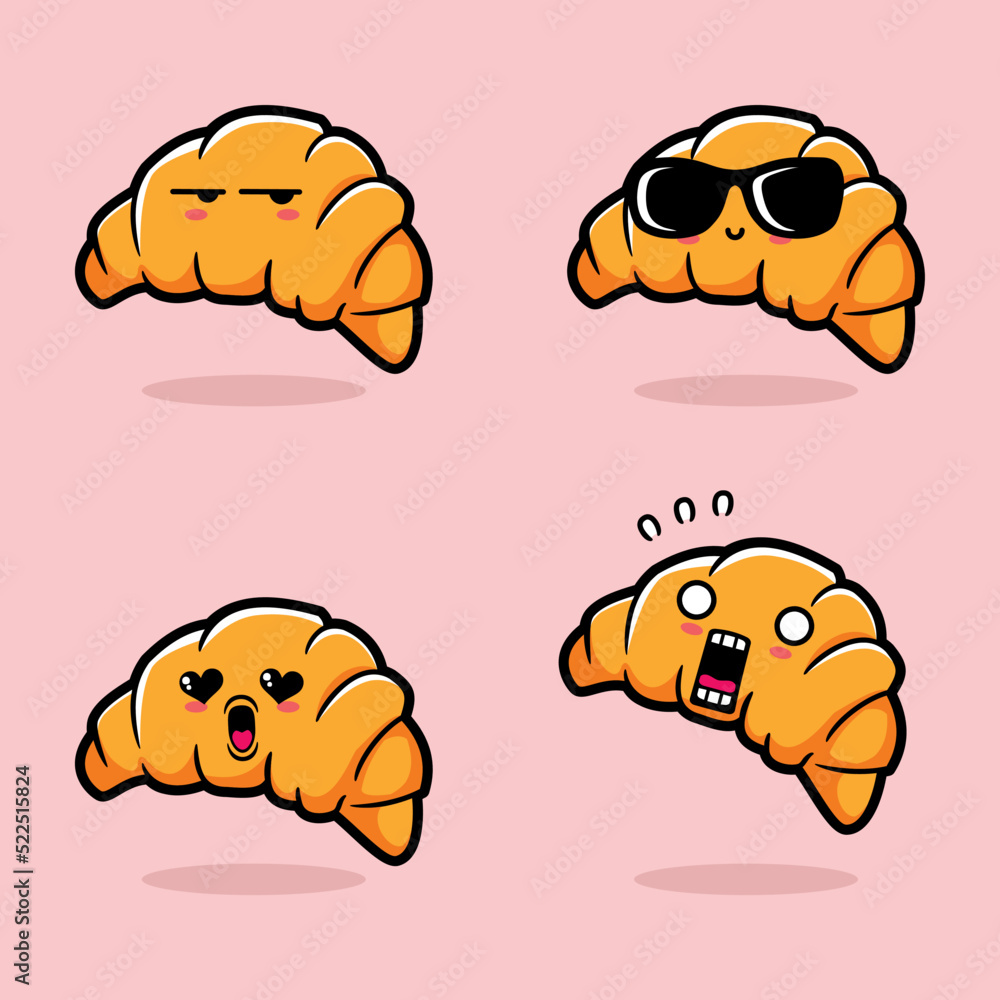 vector illustration of cute croissant emoji Stock Vector | Adobe Stock