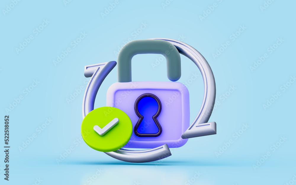 rotation lock with checkmark sign 3d render concept for reset password ...